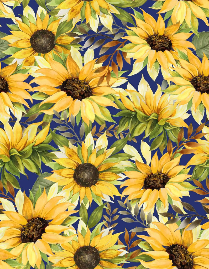 FOLLOW THE SUN Large Sunflowers navy - 8" remnant – Villa Rosa Designs